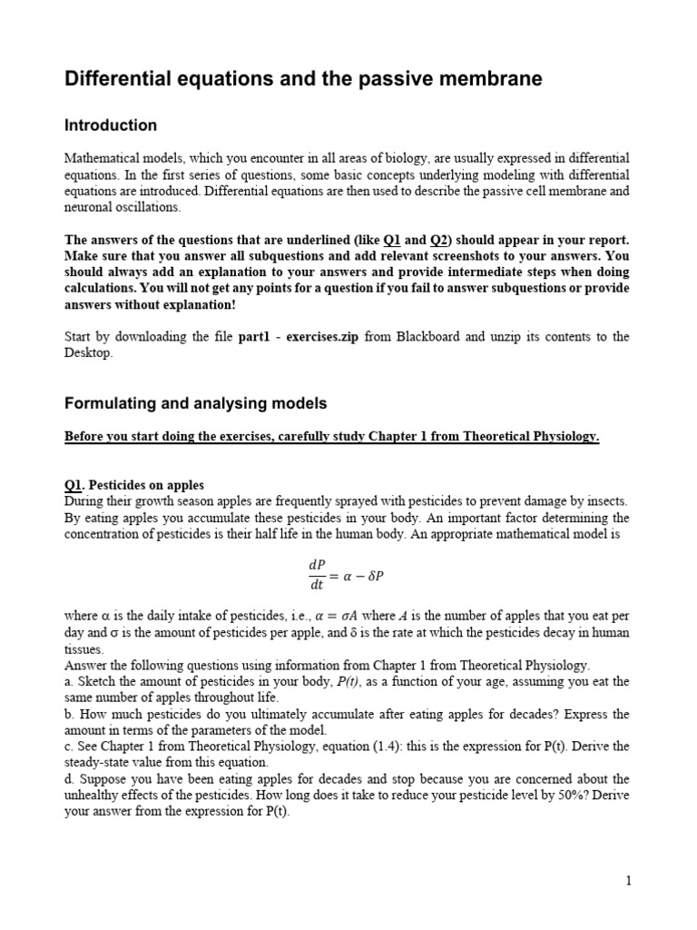 Part1 - ODEs and Passive-Membrane - 2020 | PDF