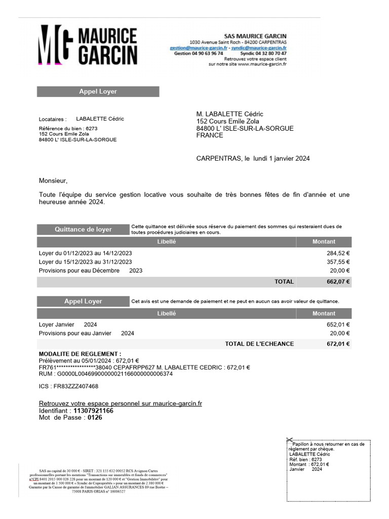 Avis D'echeance Janvier 2024 - 240130 - 092016 | PDF