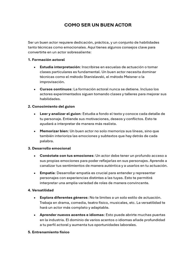 Como Ser Un Buen Actor | PDF | Interino | Crecimiento personal y ...