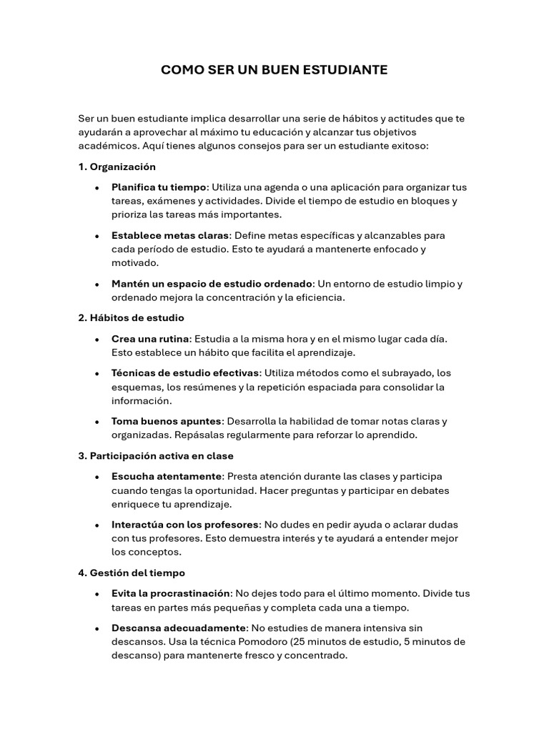 Consejos para ser un buen estudiante | PDF | Aprendizaje | Relaciones ...