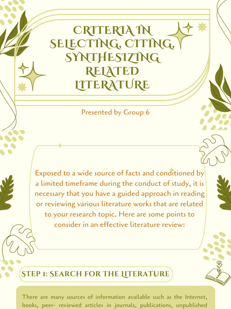 G6 Criteria in Selecting Citing Synthesizing Related Literature | PDF ...