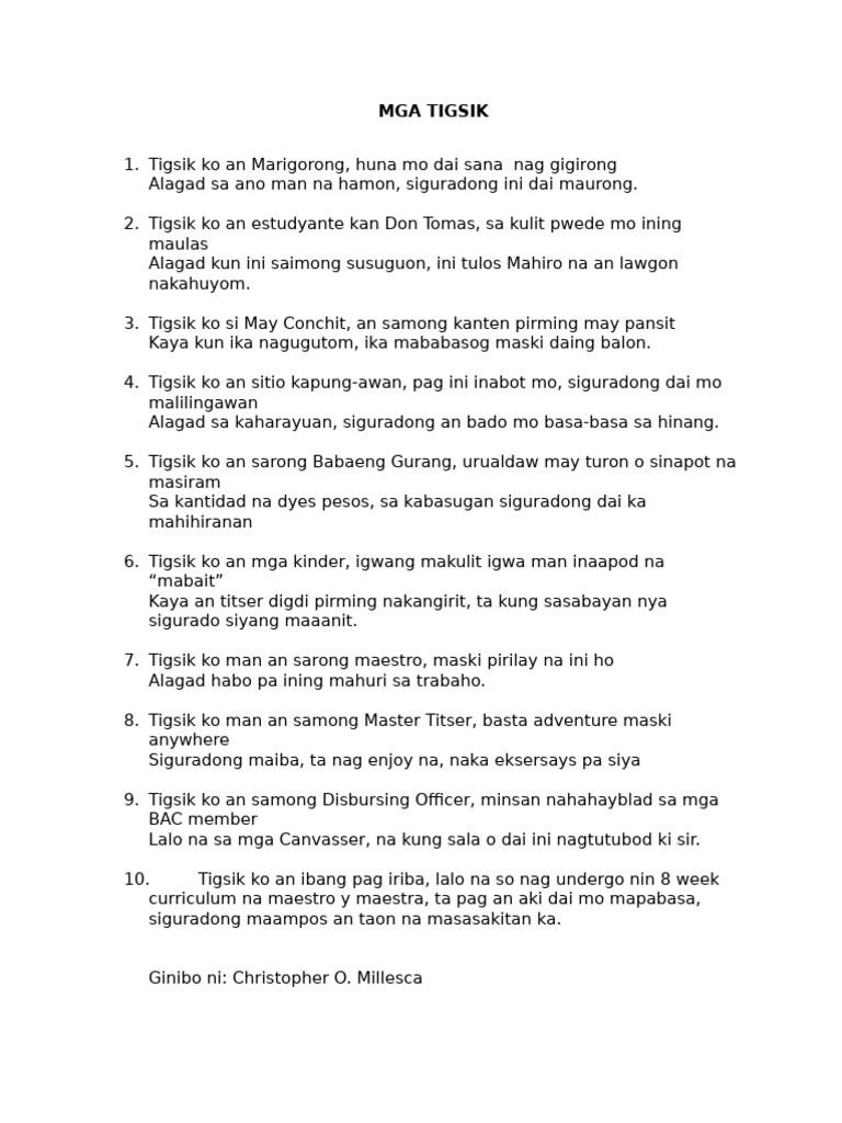 Tigsik Ko An Marigorong | PDF