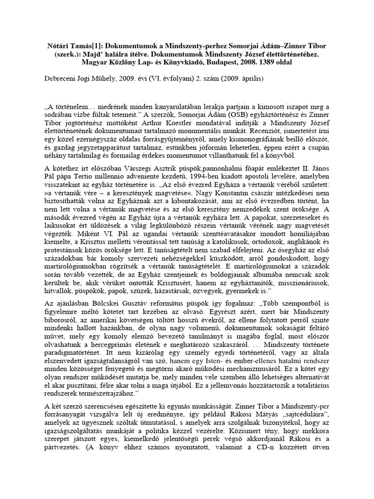 Dokumentumok A Mindszenty Perhez Somorja | PDF