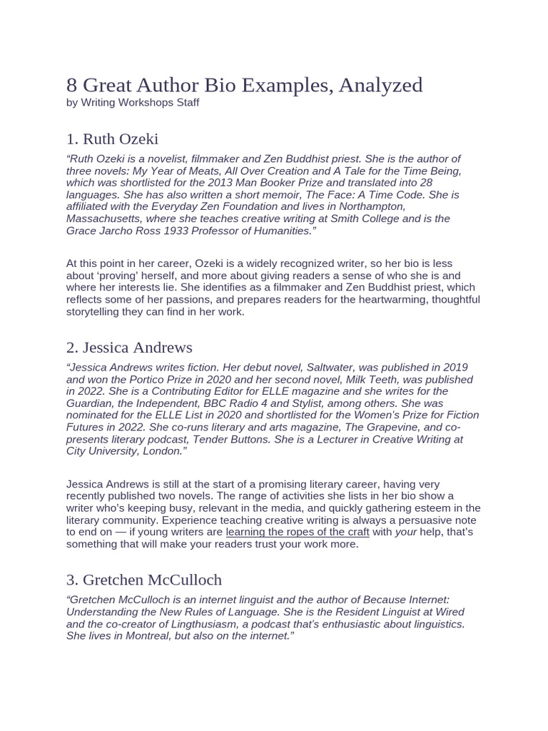 8 Great Author Bio Examples 3-22-24 | PDF