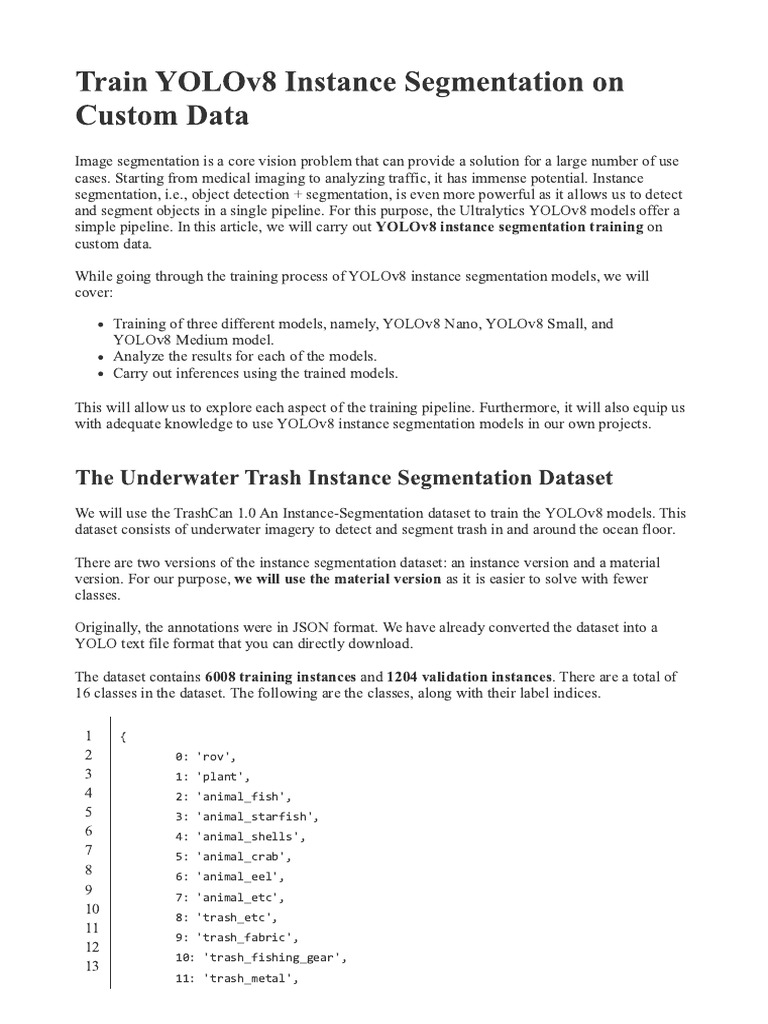 Train YOLOv8 Instance Segmentation On Custom Data | PDF Train YOLOv8 Instance Segmentation On Custom Data | PDF