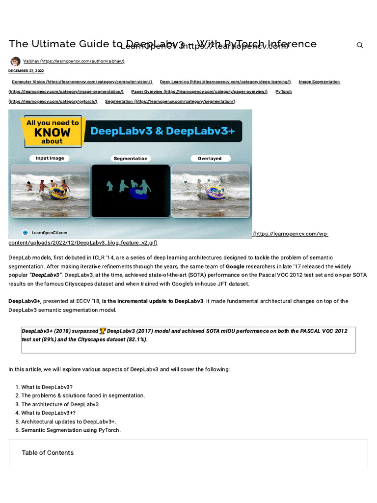 Semantic Segmentation - The Ultimate Guide To DeepLabv3 - With PyTorch Inference | PDF