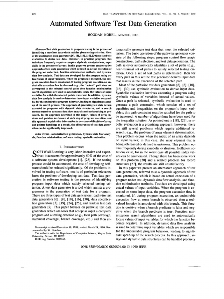 Automated Software Test Data Generation | PDF