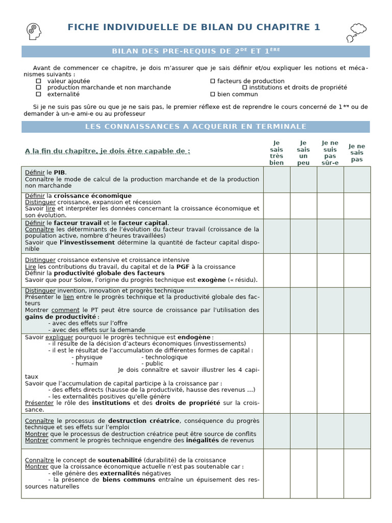 TERM Fiche Bilan ECO1 | PDF