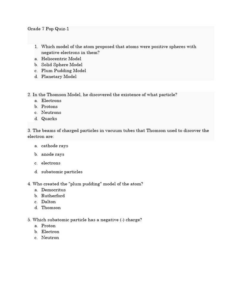 Grade 7 Pop Quiz-1 | PDF