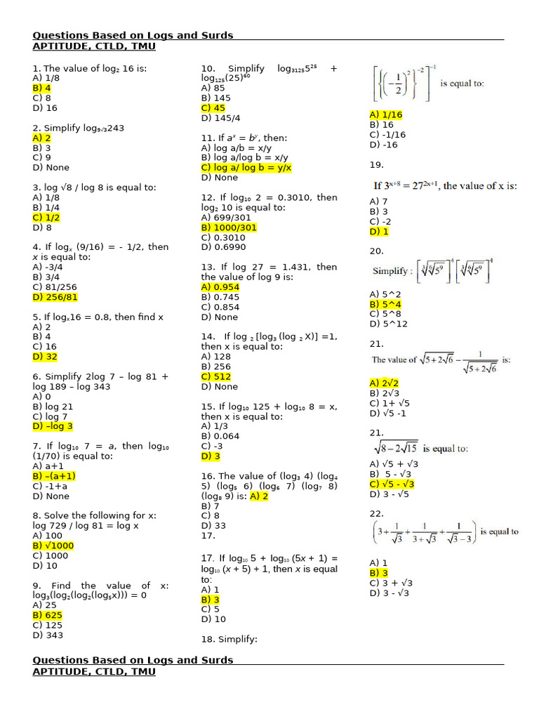 Unit-4 Log and Surds | PDF | Arithmetic | Mathematics