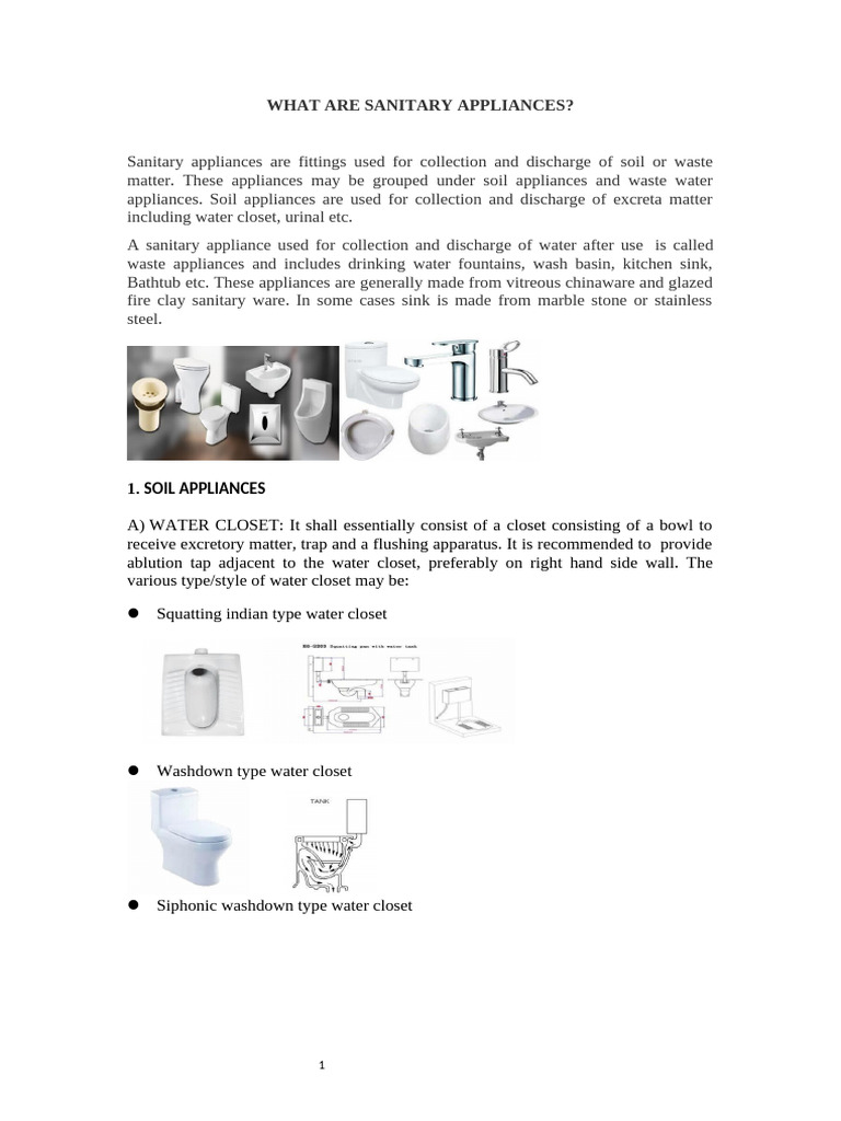 What Are Sanitary Appliances | PDF
