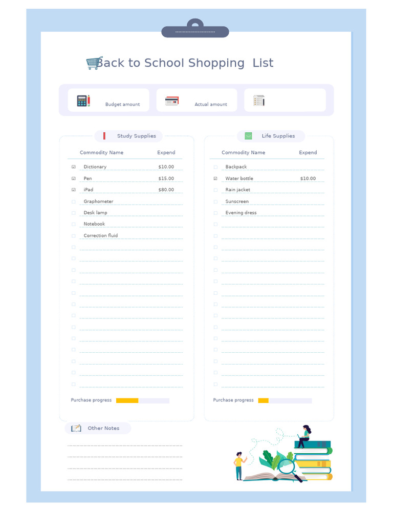 Back to School Shopping List Template | PDF
