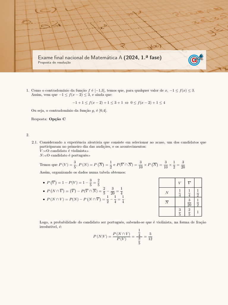 Exame Final Nacional de Matem Atica A: (2024, 1. Fase) | PDF