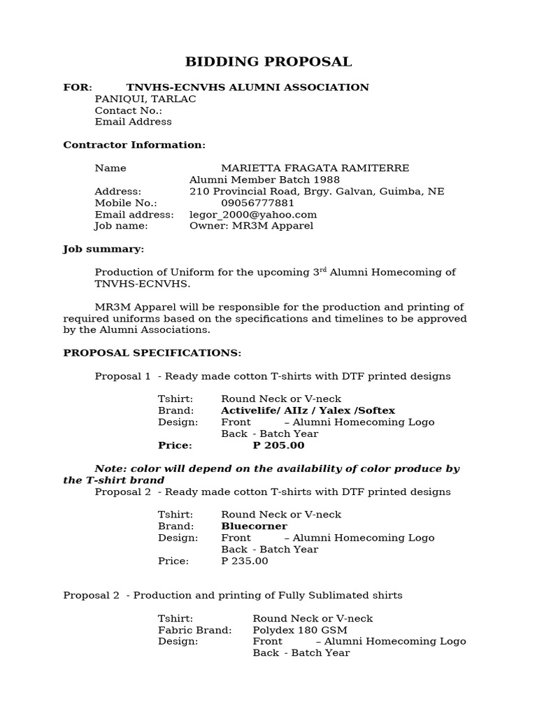 Bidding Proposal | PDF