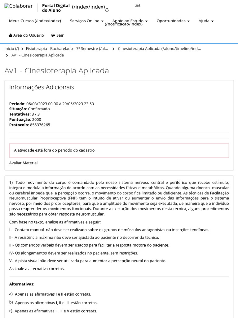 Colaborar - Av1 - Cinesioterapia Aplicada | PDF