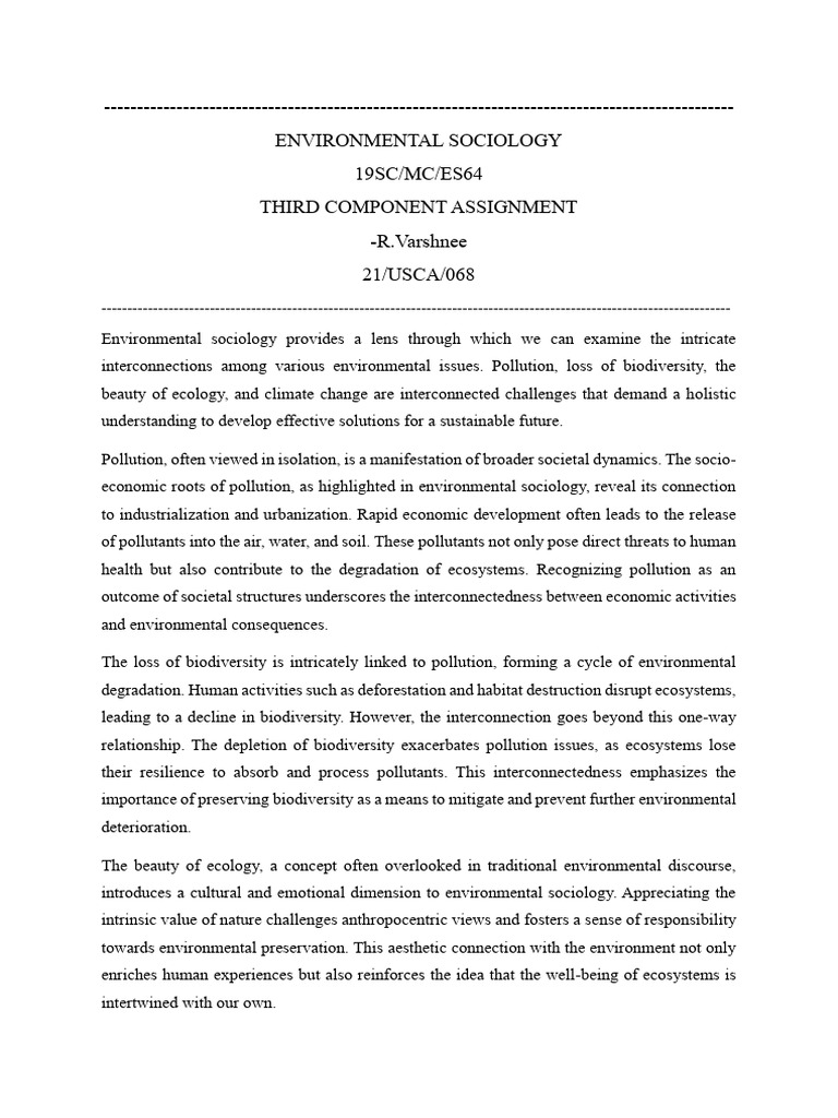 Environmental Sociology 19SC/MC/ES64 Third Component Assignment - R ...