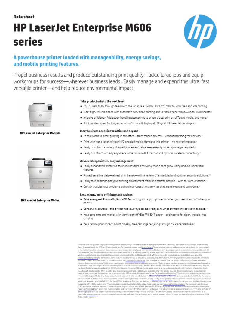 HP m606 Printer Specs | PDF