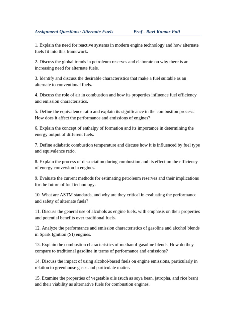 Assignment Questions Alternate Fuels | PDF | Alternative Fuel | Business