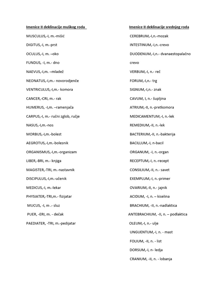 IMENICE II DEKLINACIJE I PRIDEVI I I II DEKLINACIJE | PDF