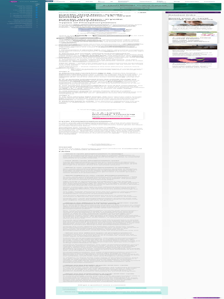 Cyclic and Non-Cyclic Phosphorylation (A-Level Biology) - Study Mind | PDF