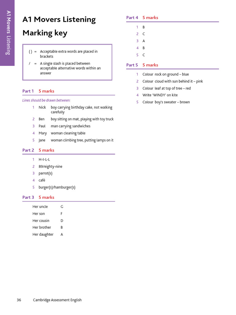 Movers Listening Key | PDF
