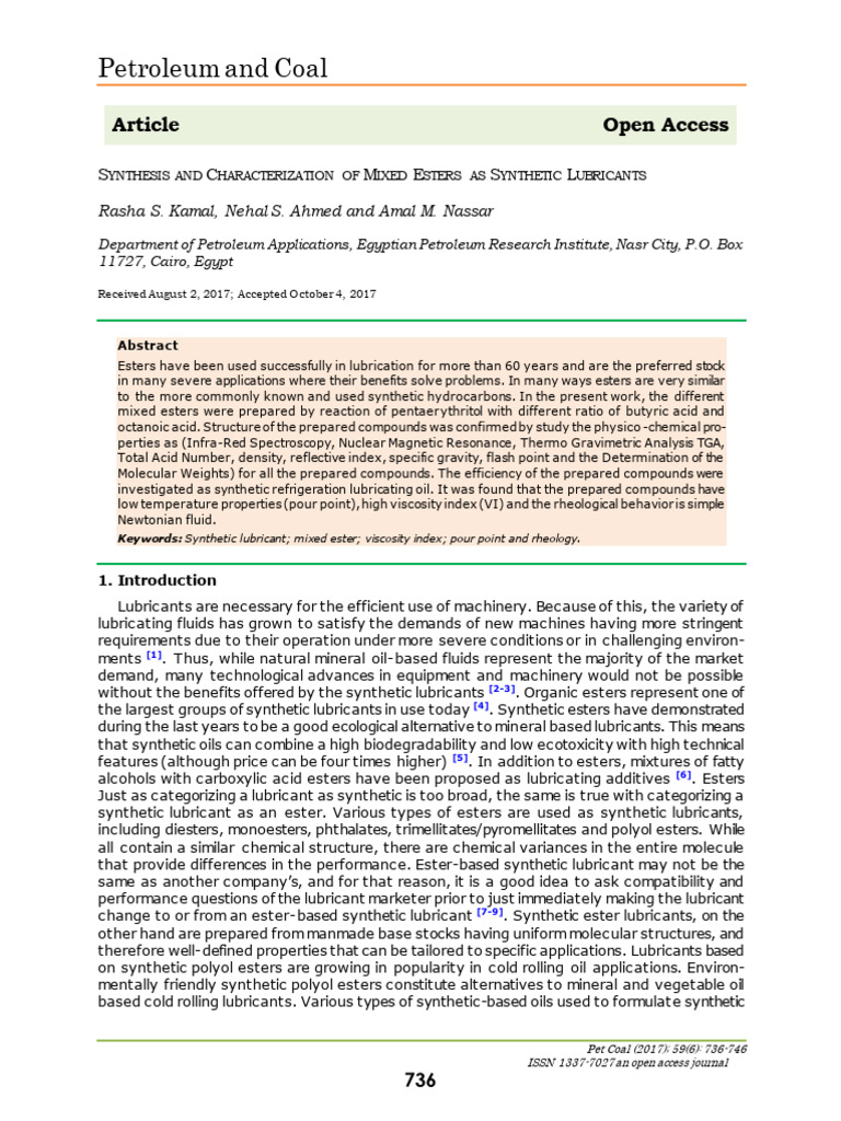 Article Open Access SYNTHESIS AND CHARAC | PDF | Ester | Shear Stress