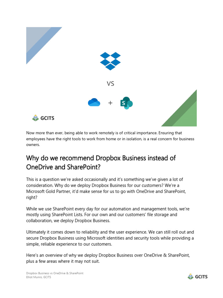 Dropbox Vs OneDrive & SharePoint | PDF