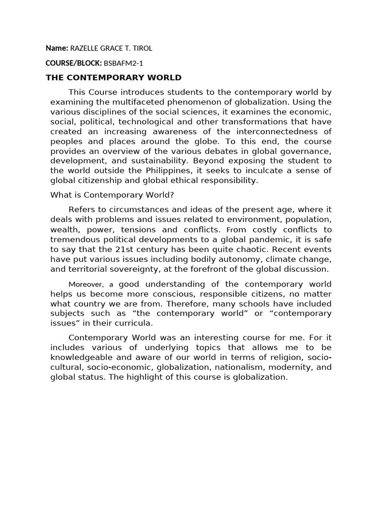 The Contemporary World | PDF