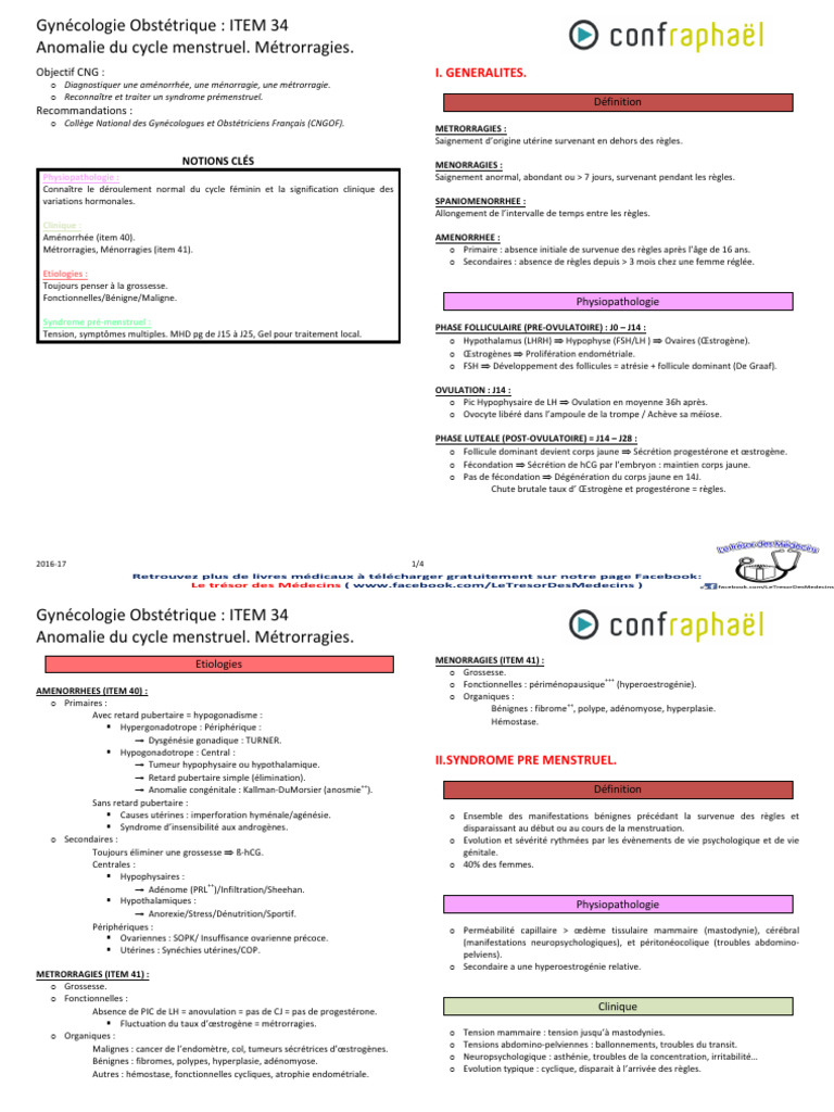 Anomalie Du Cycle Menstruel. Metrorragies - LeTresorDesMedecins | PDF