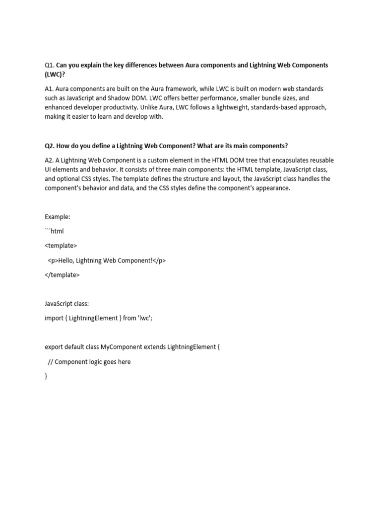 Salesforce LWC Interviews - Top Questions and Answers | PDF