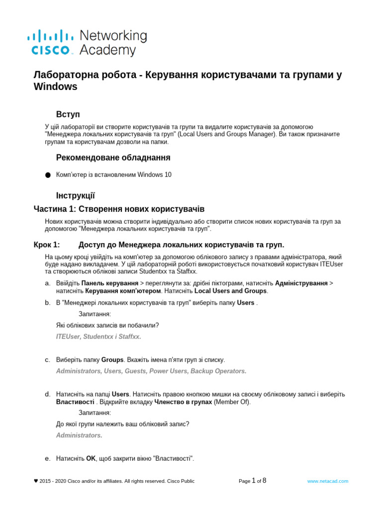 13.3.3.6 Lab - Configure Users and Groups in Windows | PDF