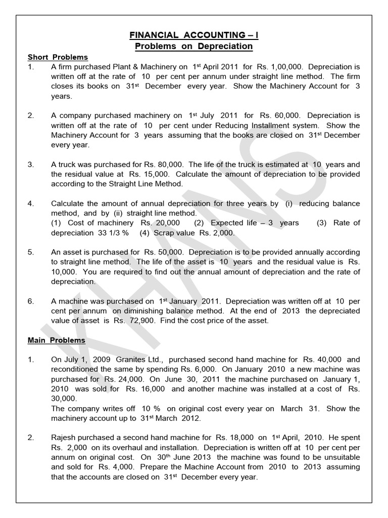 Problems On Depreciation | PDF