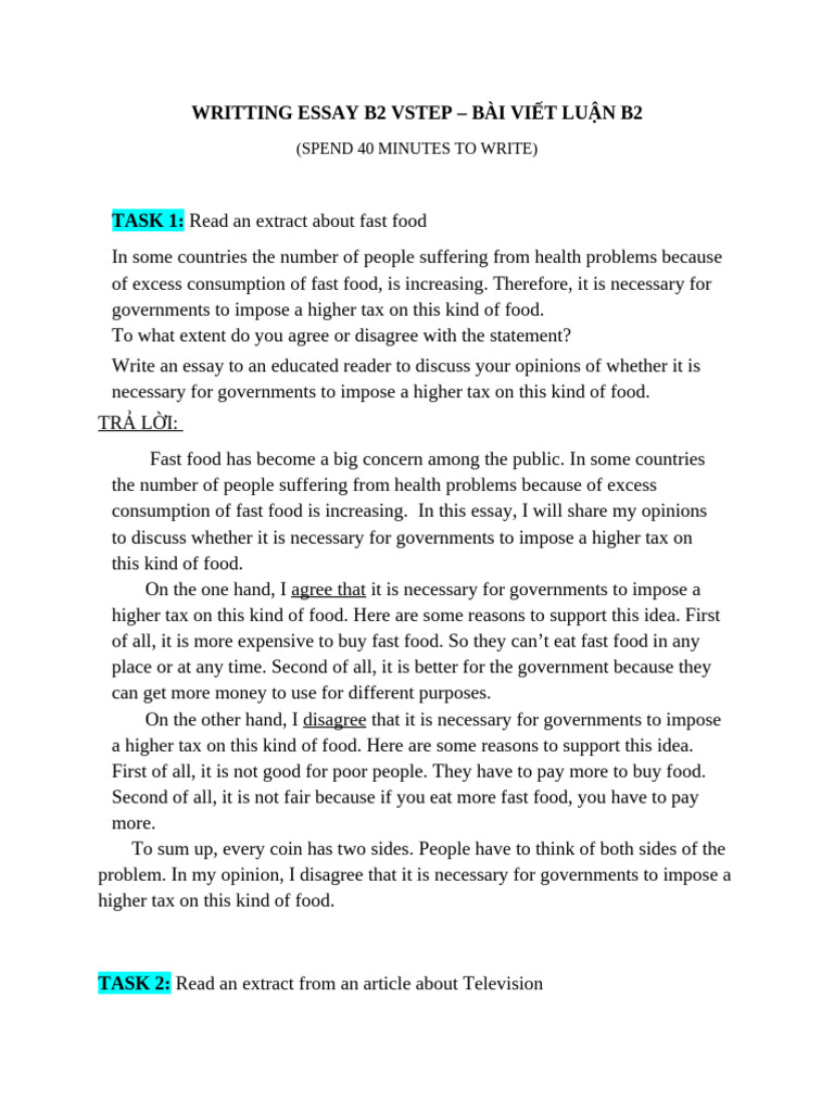 Writing Essay B2 Vstep (39 Essay) | PDF