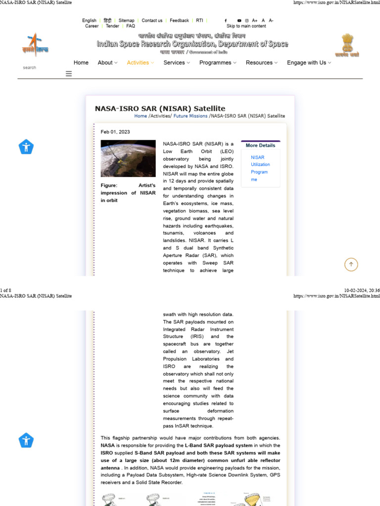 Nasa-Isro Sar (Nisar) Satellite | PDF