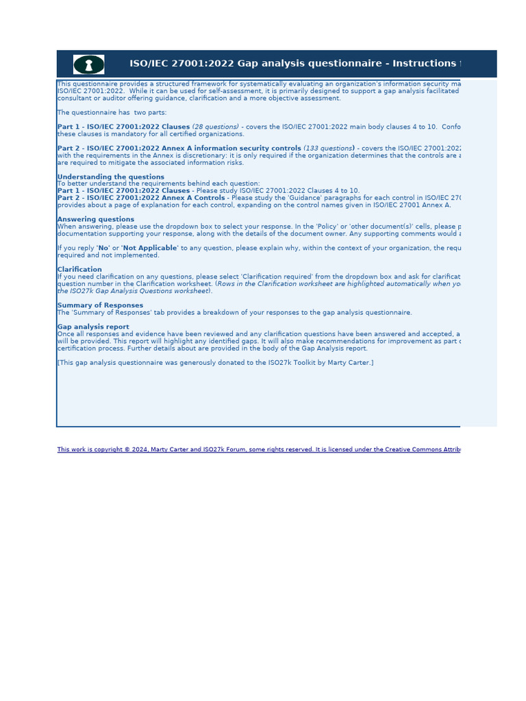 ISO27k ISMS Gap Analysis Questionnaire v1 2024 | PDF