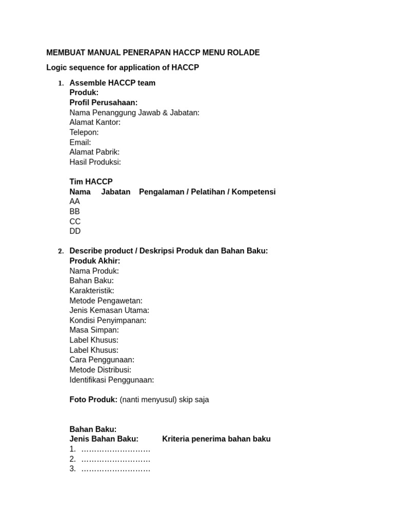 Dok. HACCP Rolade Daging . | PDF | Business | Computers