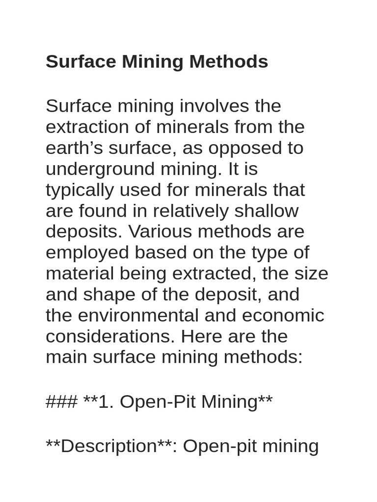 Surface Mining Methods 240813 120050 | PDF