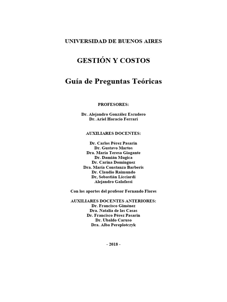 AHF - Gestion y Costos - Guia de Preguntas Teoricas - Con Respuestas | PDF