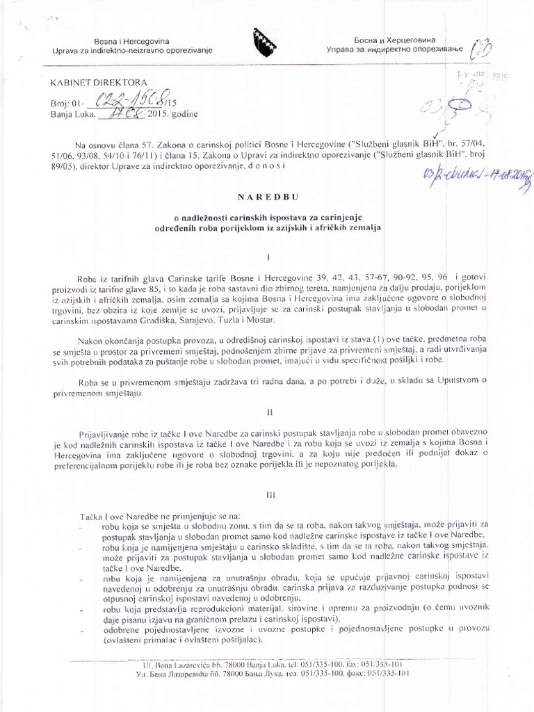 B 12 11 1 Naredba Roba Iz Azijskih I Africkih Zemalj 17 08 15 | PDF