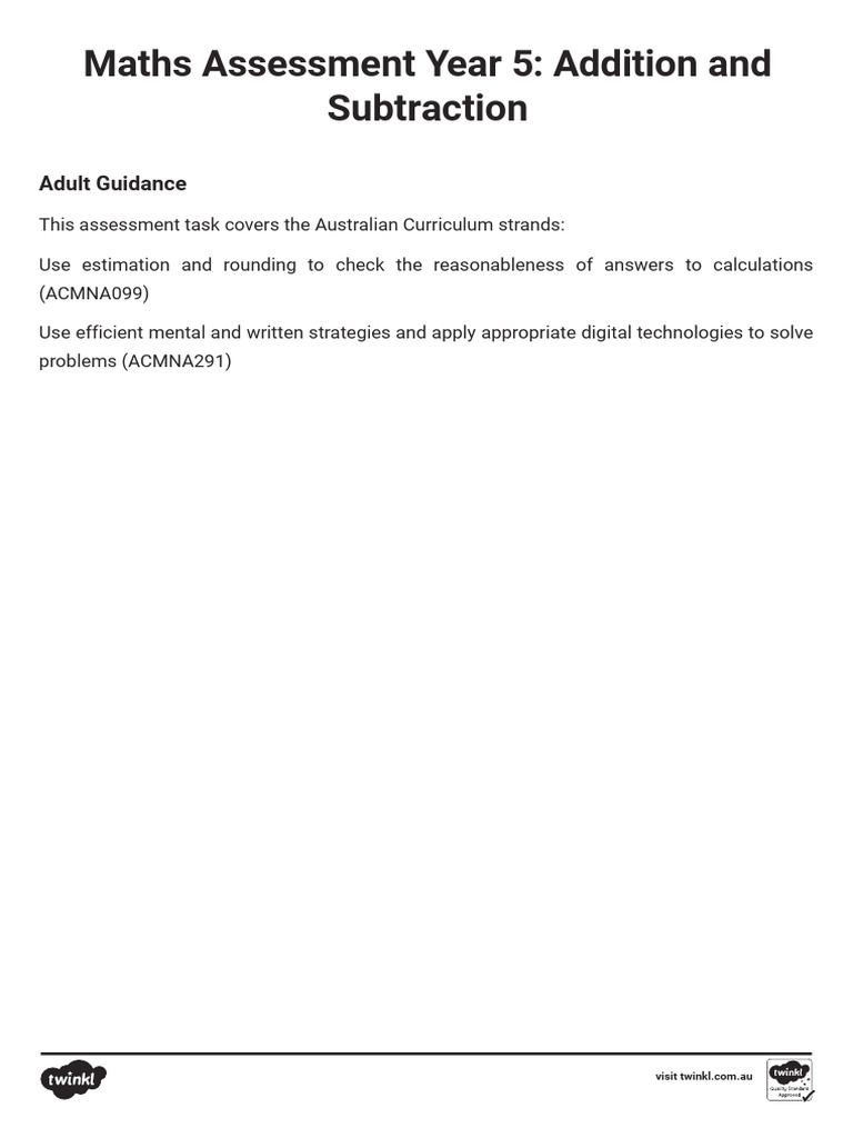 Au N 2549243 Maths Assessment Year 5 Addition and Subtraction - Ver - 2 ...