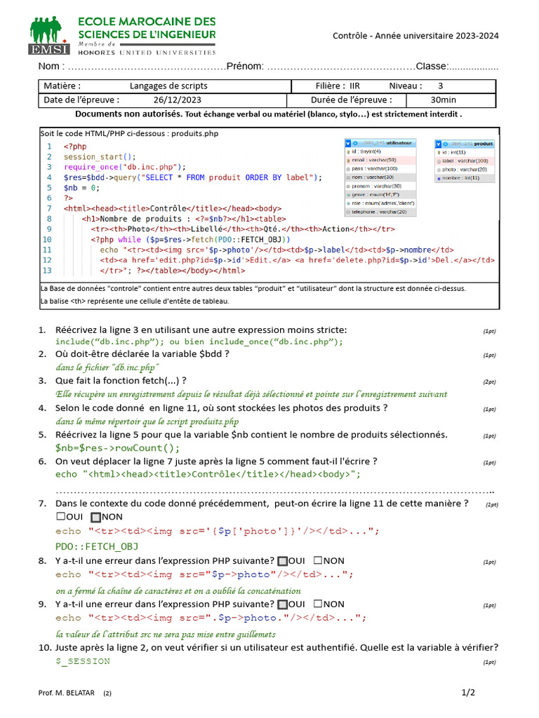 Correction Controle 2 | PDF