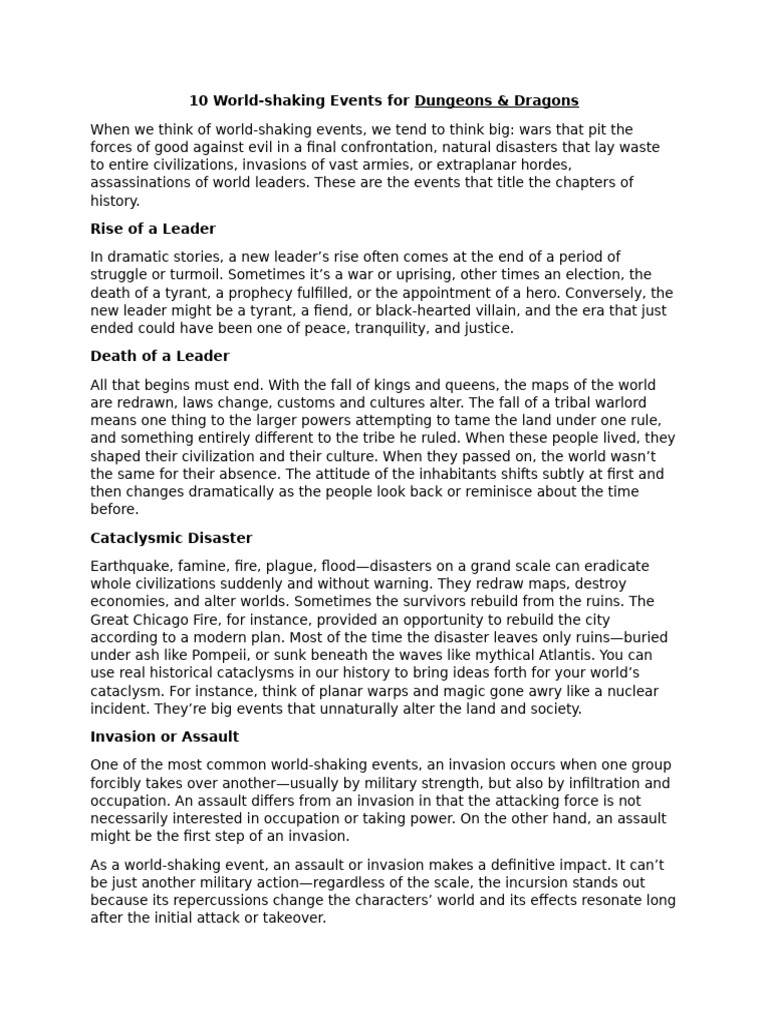 World-Shaking Events in D&D | PDF