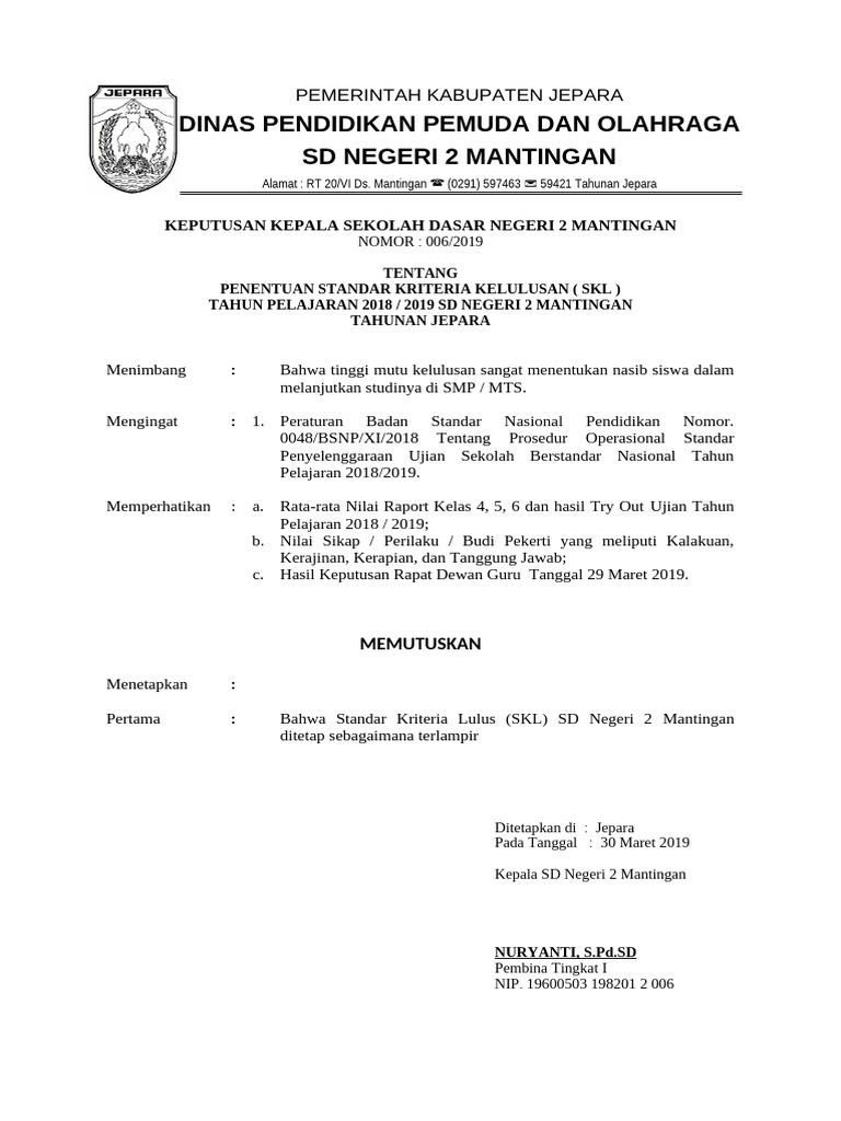 Contoh SKL 2019 | PDF