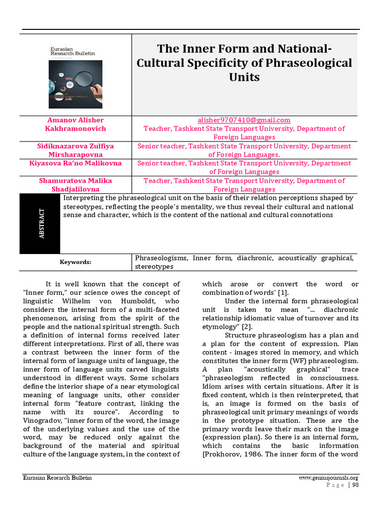 The Inner Form and National-Cultural Specificity of Phraseological ...