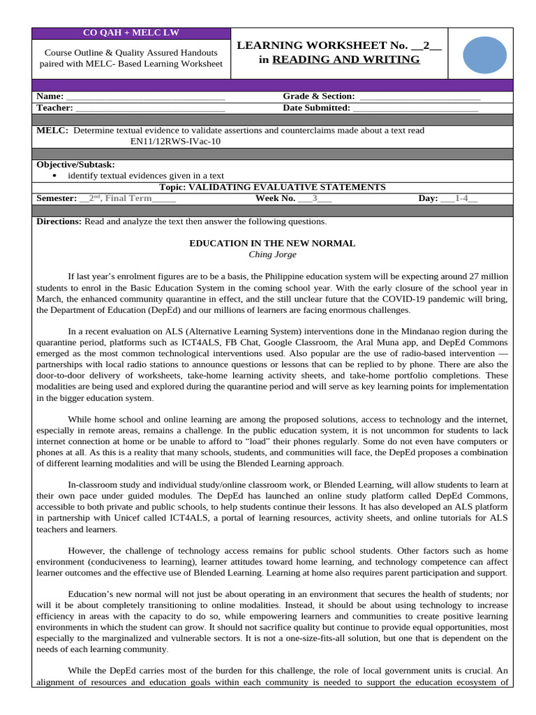 WORKSHEET-3 (1) | PDF