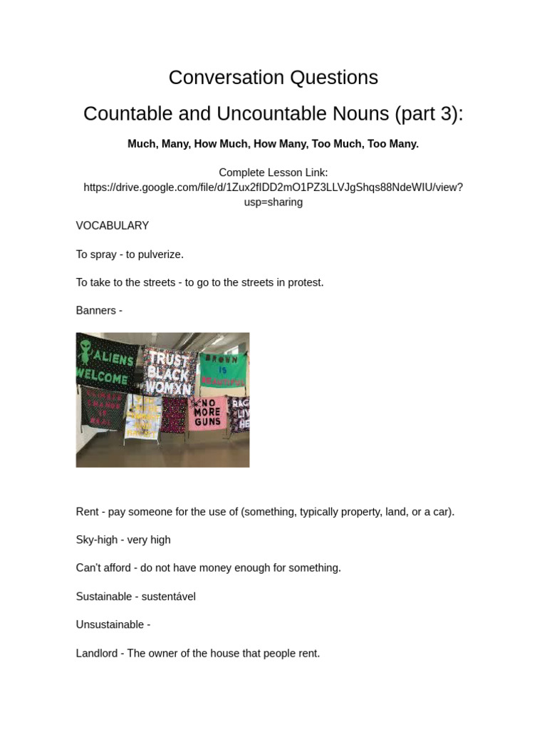 Conversation Questions - Countable and Uncountable Nouns Much Many How ...