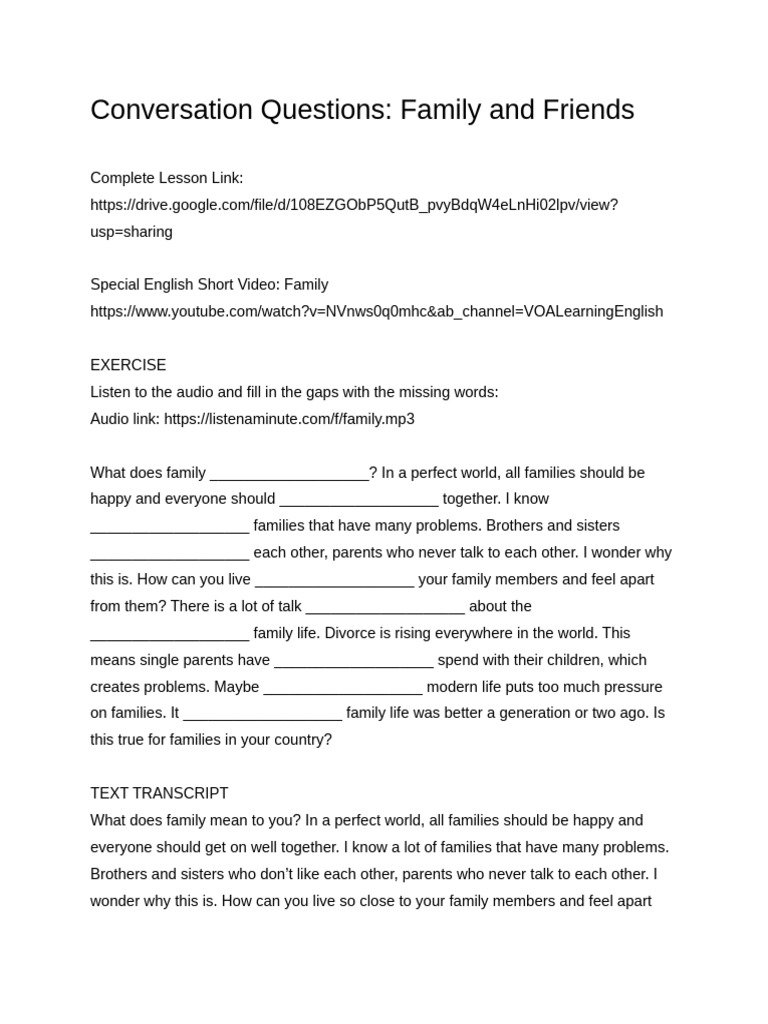 Conversation Questions - Family and Friends | PDF