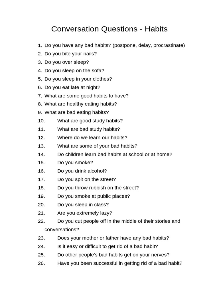 Conversation Questions - Habits | PDF