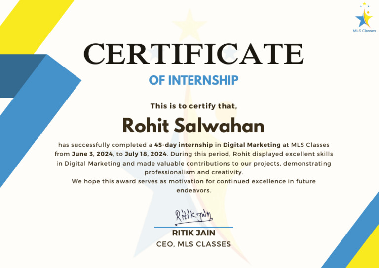 Rohit Salwahan Internship Certificate | PDF