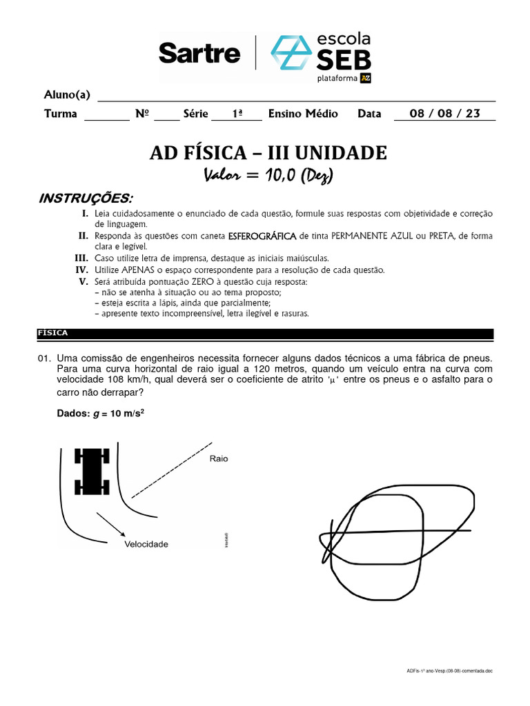 ADFis 1º Ano Vesp. (08 08) Comentada | PDF